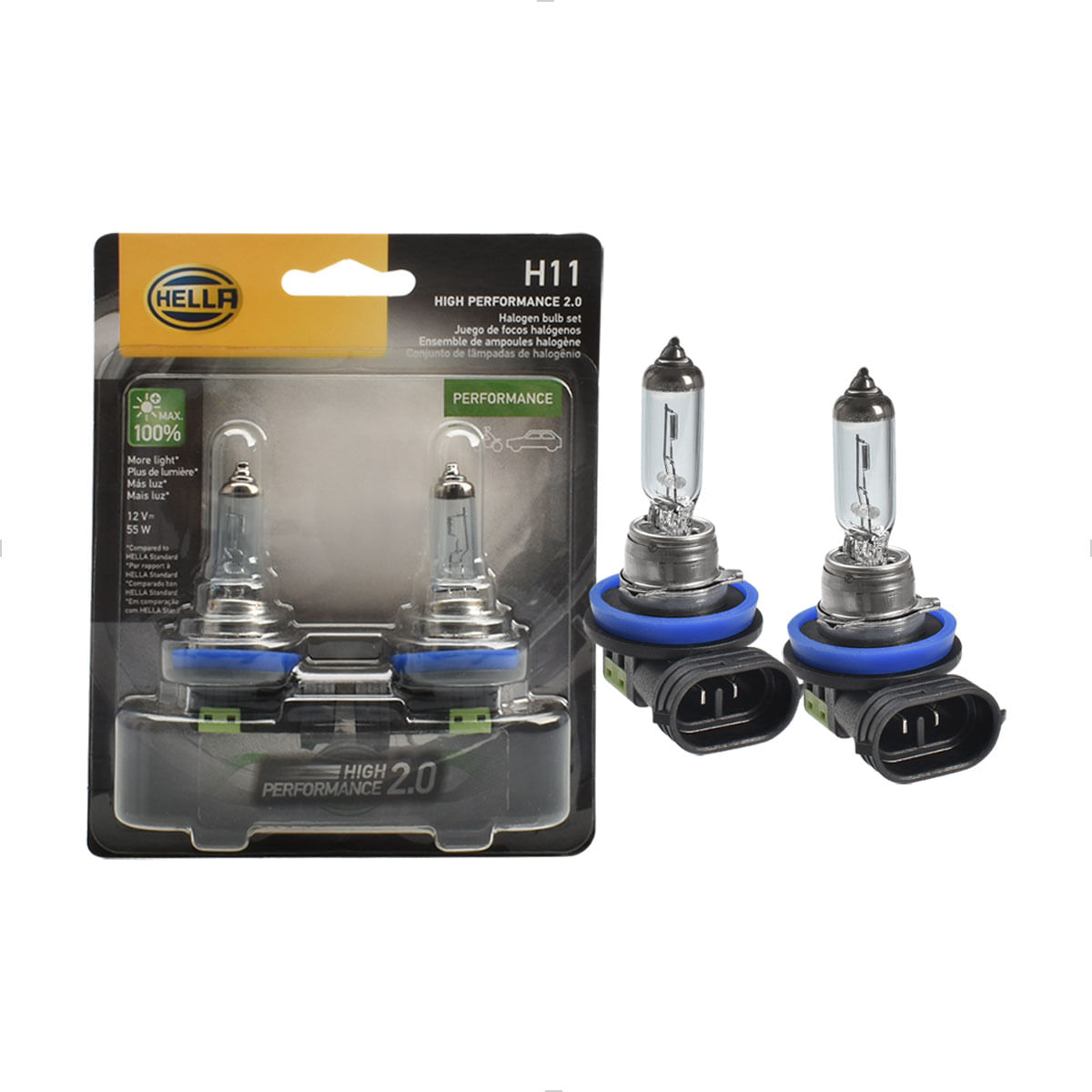 Lâmpada H11 Maior Iluminação 3600K 12V 55W Hella High Performance H11HP ...