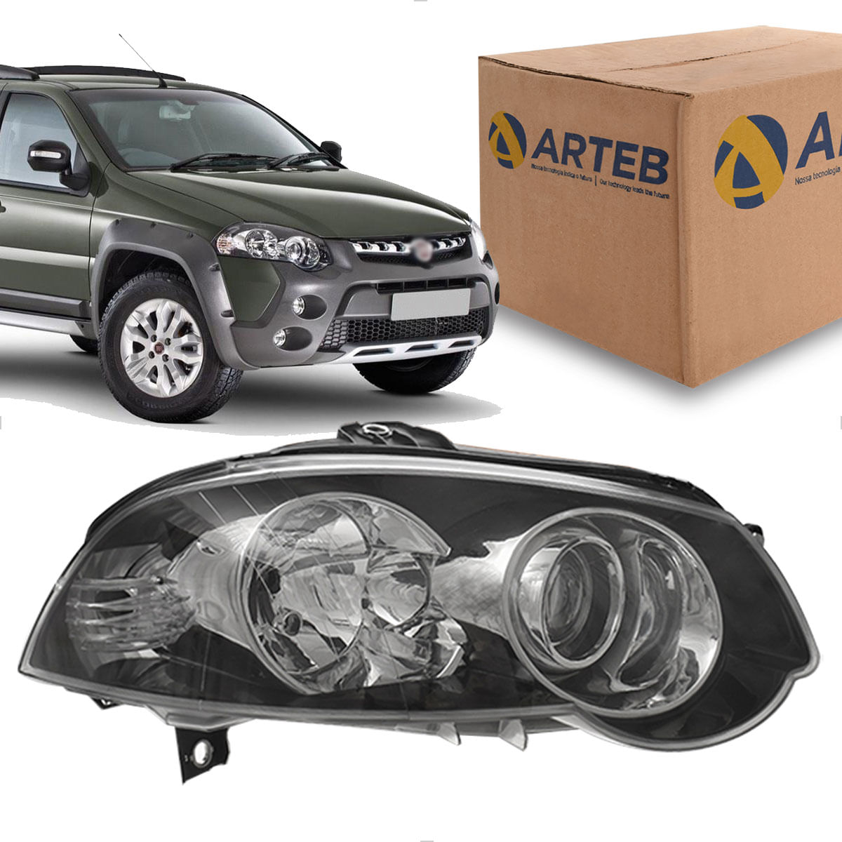 Farol Palio 2008 a 2020 Metalizado Máscara Negra Foco Duplo - AutoNext